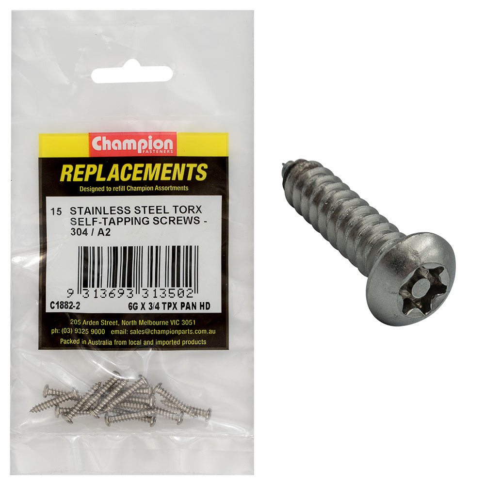 Champion 6G x 3/4in Self-Tapping Screw Pan Tpx 304/A2 -15pk – HJ PHILLIPS